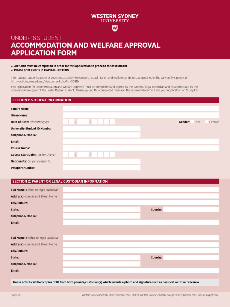 Under 18 Student Welfare Application | PDF | Stepfamily | Legal Guardian
