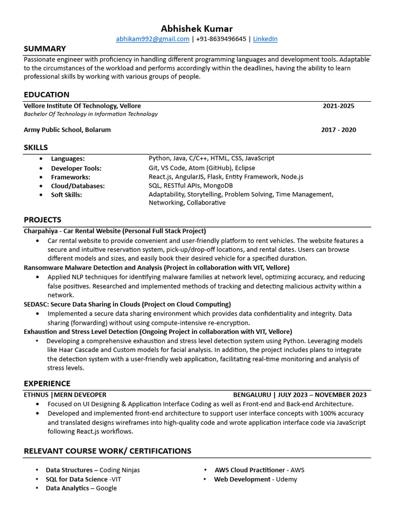 Abhishek Kumar Resume | Download Free PDF | Cloud Computing | Malware