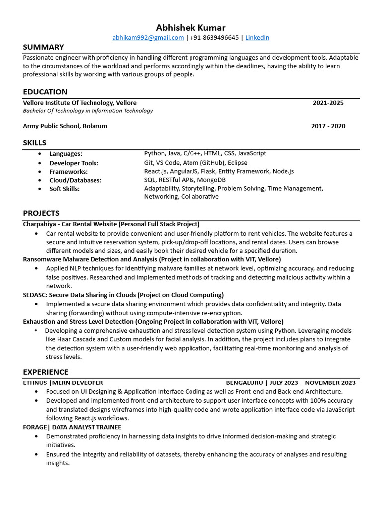 Abhishek Kumar RESUME | PDF | Cloud Computing | Malware