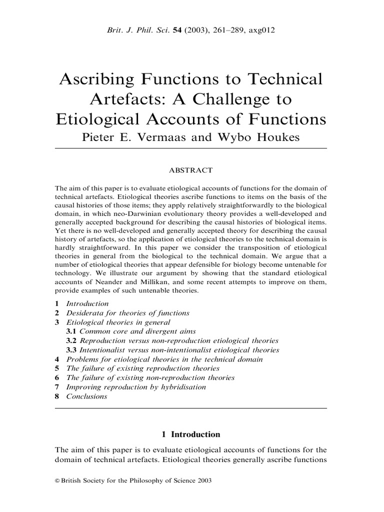 Ascribing Functions To Technical Artefacts: A Challenge To Etiological ...
