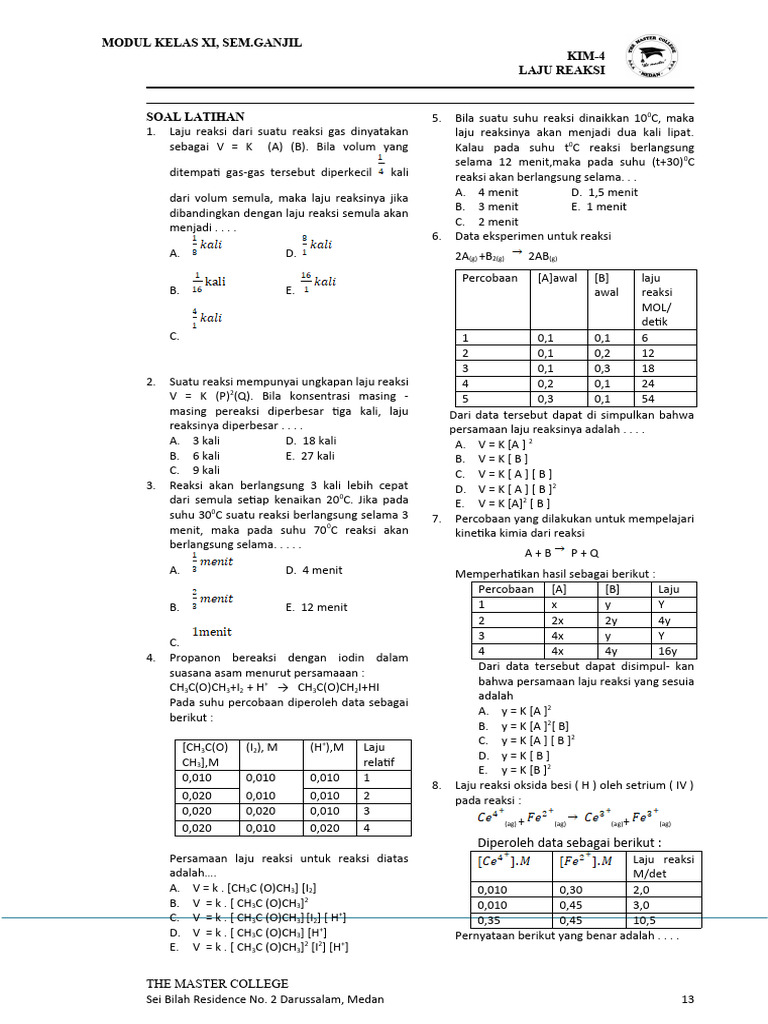 Soal Laju Reaksi | PDF