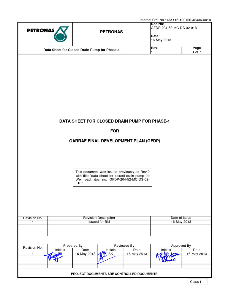 GFDP-204-52-MC-DS-02-018 DS-Closed Drain Pump-Ph1 Rev1 | PDF | Pump ...