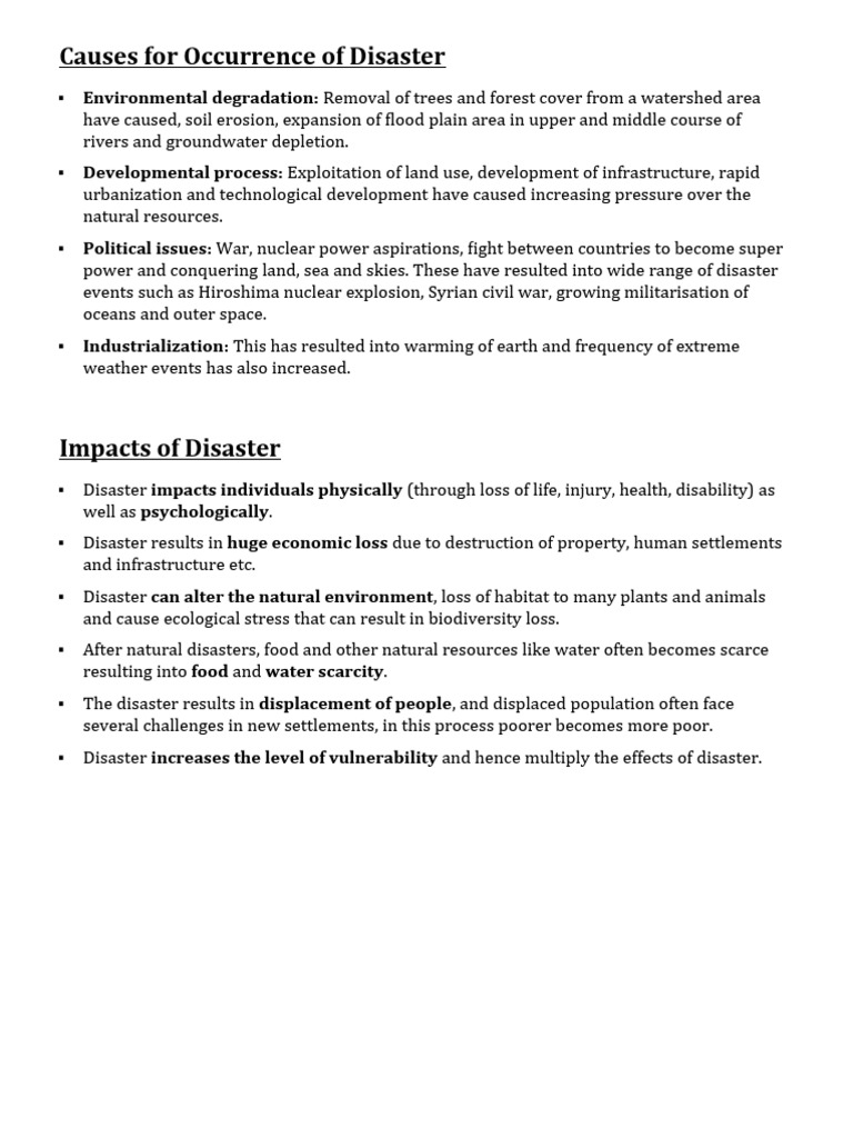 Causes For Occurrence of Disaster | PDF | Disaster Risk Reduction ...