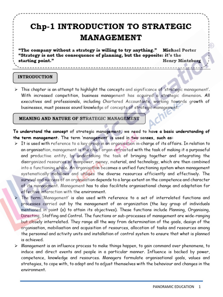 SM Chp-1- Introduction to Strategic Management | Download Free PDF | Strategic Management | Goal
