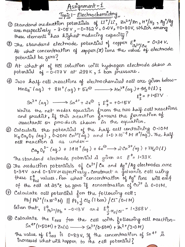 Electrochemistry Assignment 1 | PDF