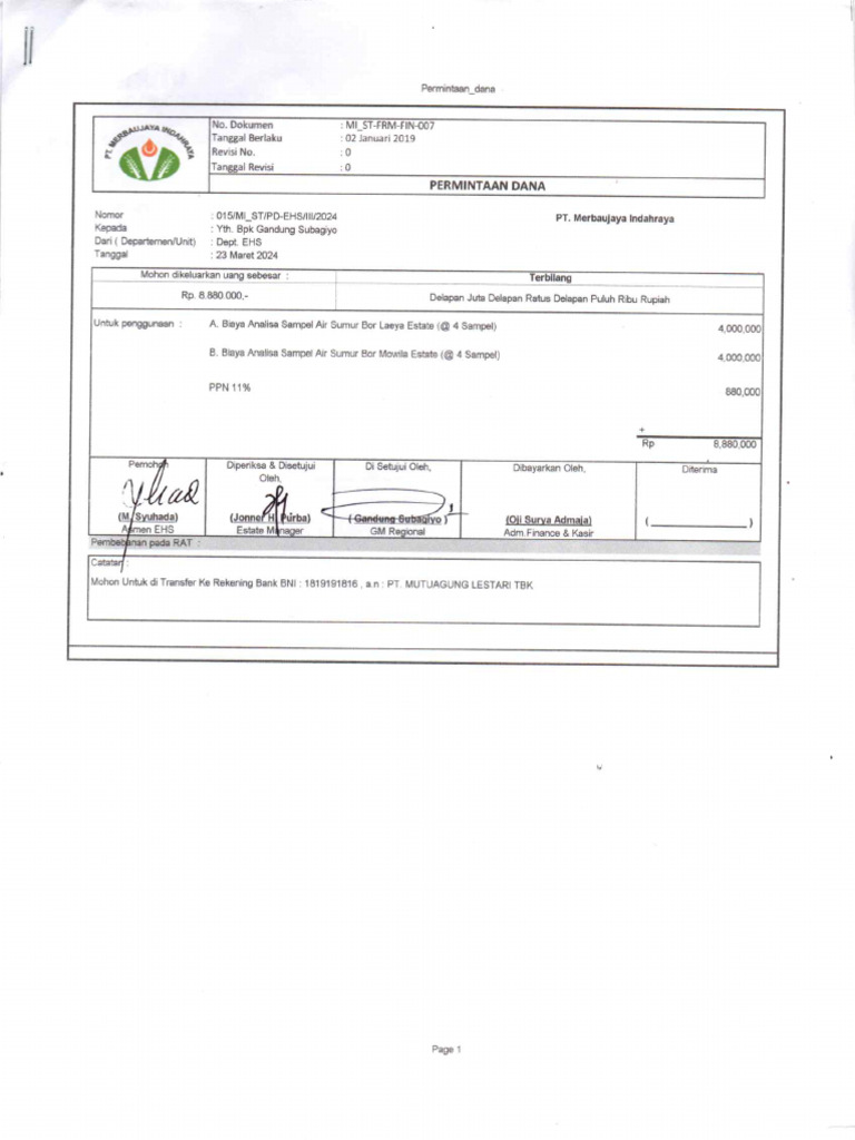 Pengajuan dana 1 | PDF