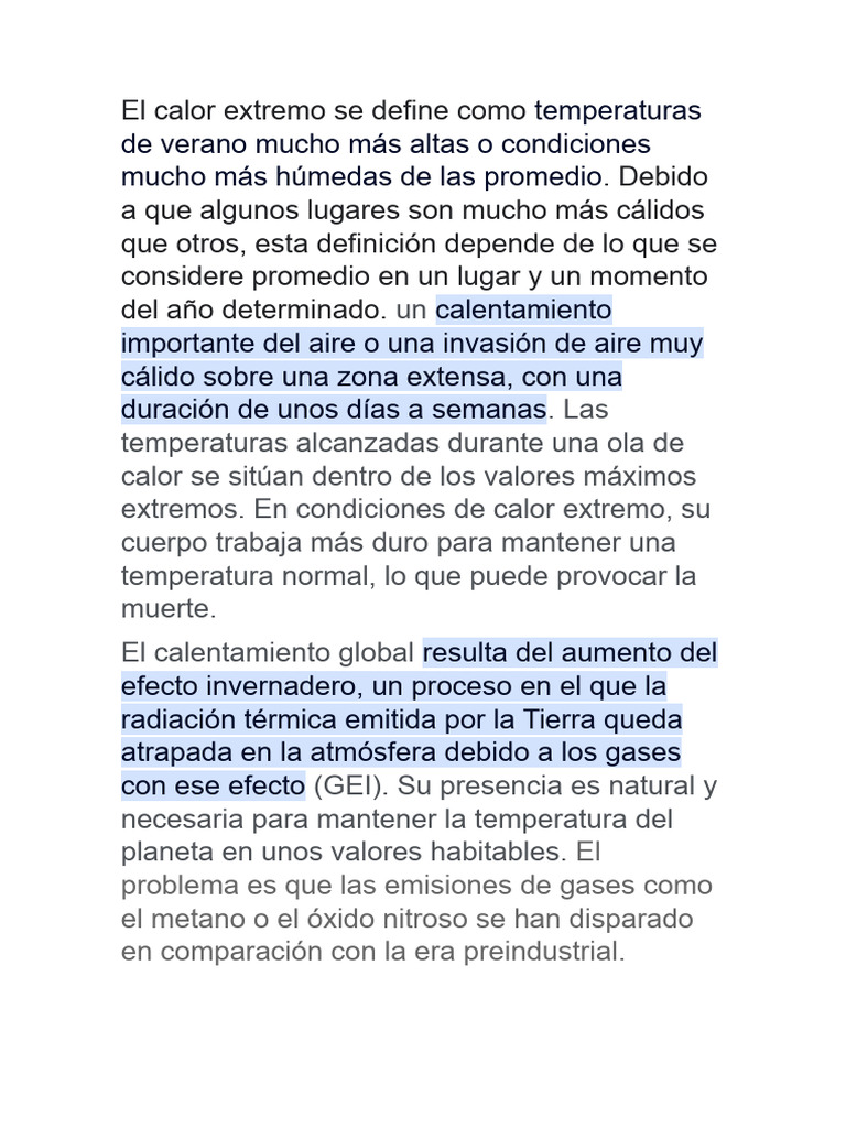El Calor Extremo Se Define Como | PDF | Gases de efecto invernadero ...