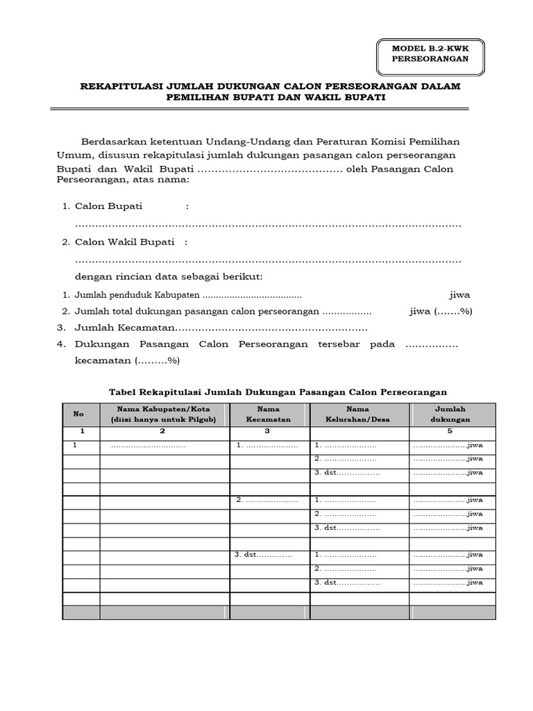 Formulir Model b2 KWK Perseorangan - 1 | PDF Formulir Model b2 KWK Perseorangan - 1 | PDF