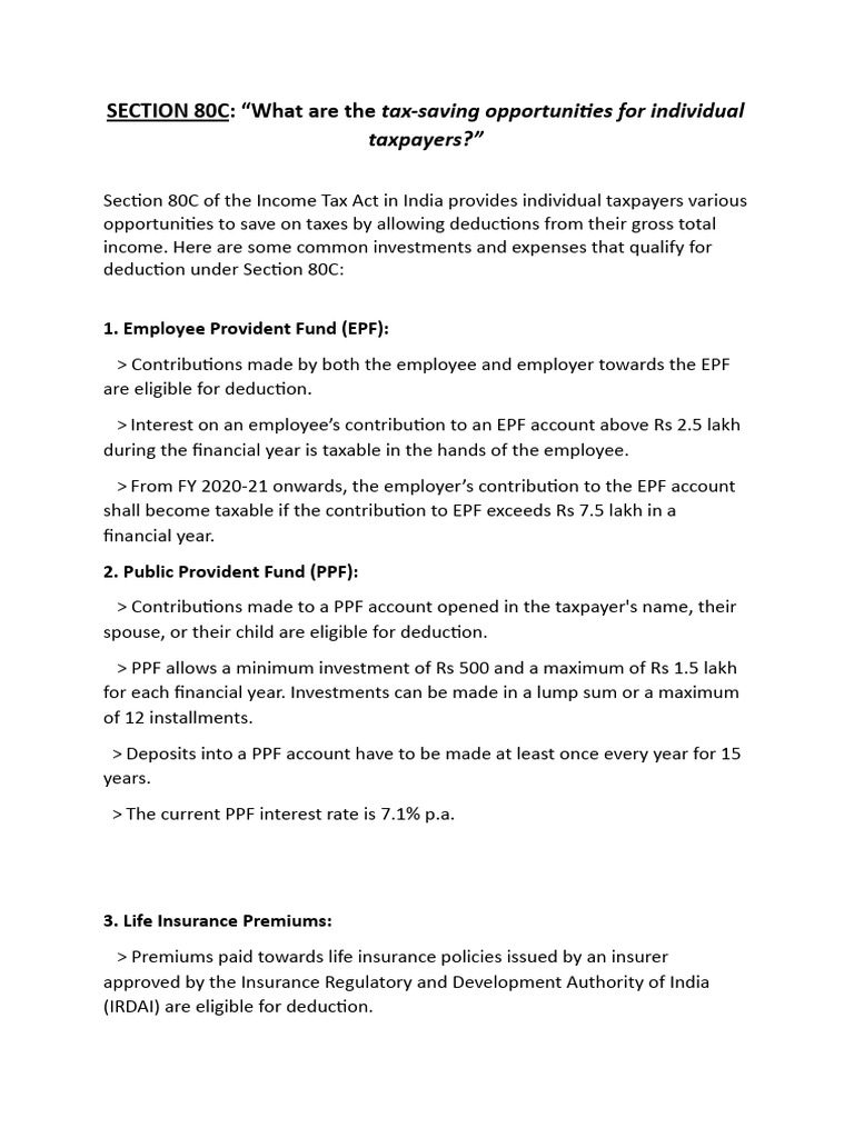 SECTION 80C | Download Free PDF | Tax Deduction | Life Insurance