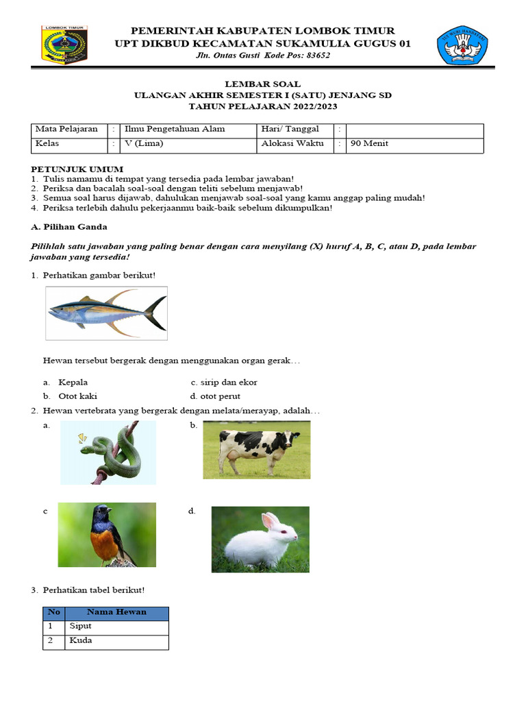 Soal Pas Ipa Semester 1 2022 | PDF | Sains & Matematika