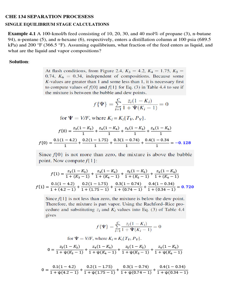 CHE 134 Examples - Single Equilibrium Stage Calculations | PDF ...