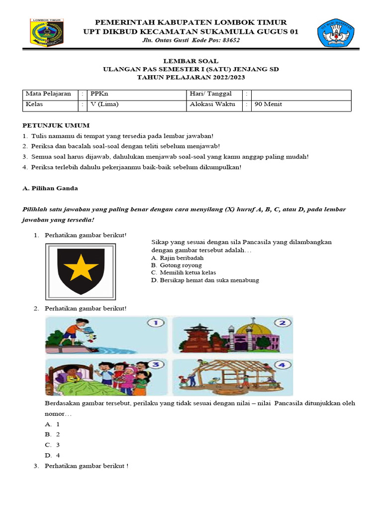 Soal Pas Semester 1 PPKN 2022-2023 | PDF
