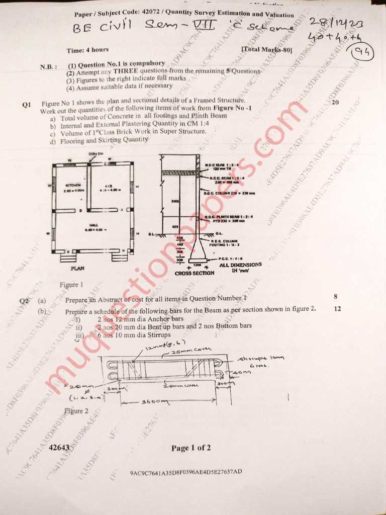 Be - Civil Engineering - Semester 7 - 2023 - December - Quantity Survey Estimation and Valuation ...