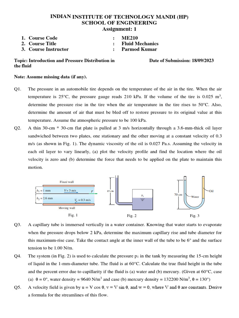 Assignment 1 (2) | PDF | Pressure | Pressure Measurement