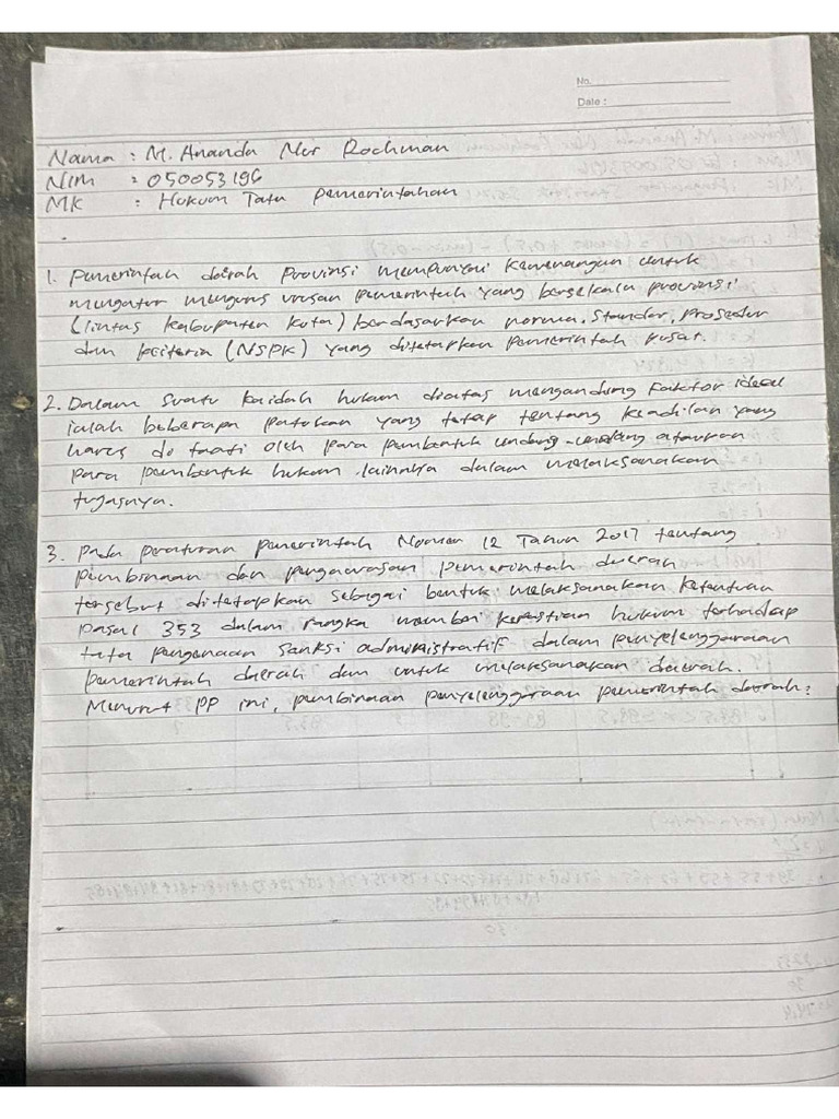 Tugas 1 Hukum Tata Pemerintahan (M Ananda Nur Rochman) | PDF
