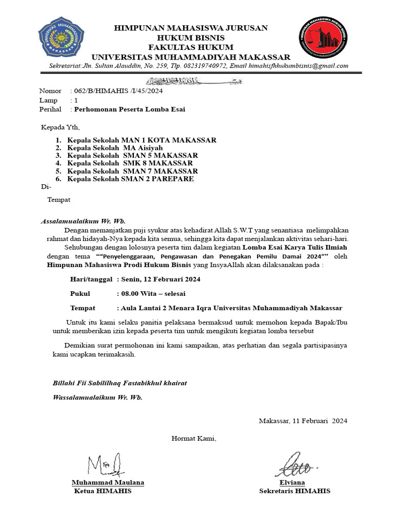 Surat Izin Mengikuti Lomba | PDF