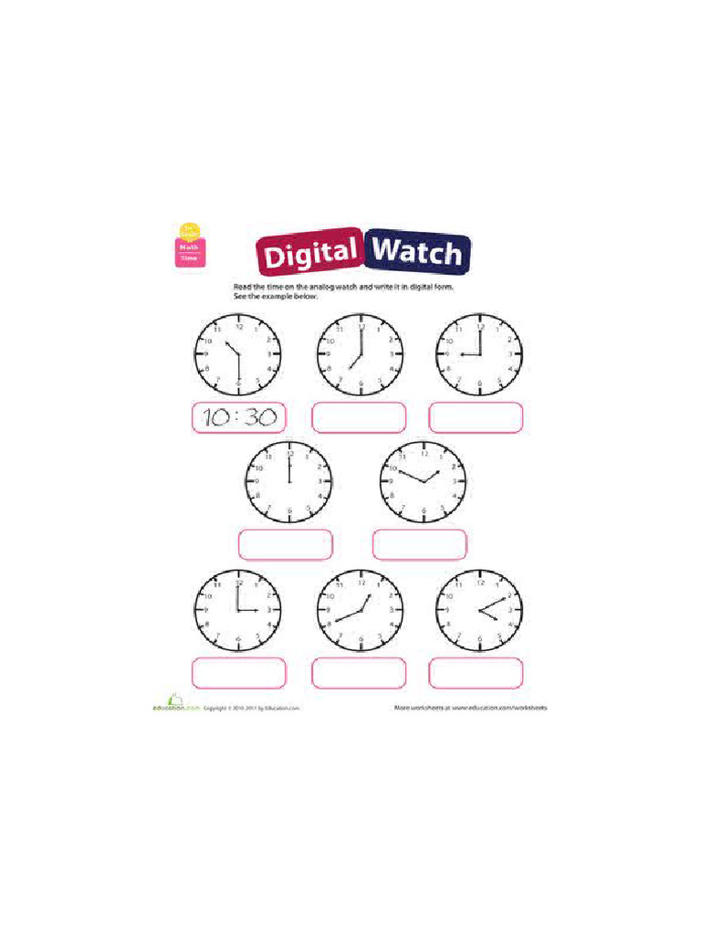 Telling Time Practice Reading Clocks Worksheet Education Com | PDF