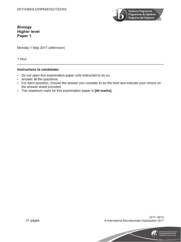 Biology Paper 1 TZ2 HL | PDF | Photosynthesis | Chemical Synapse
