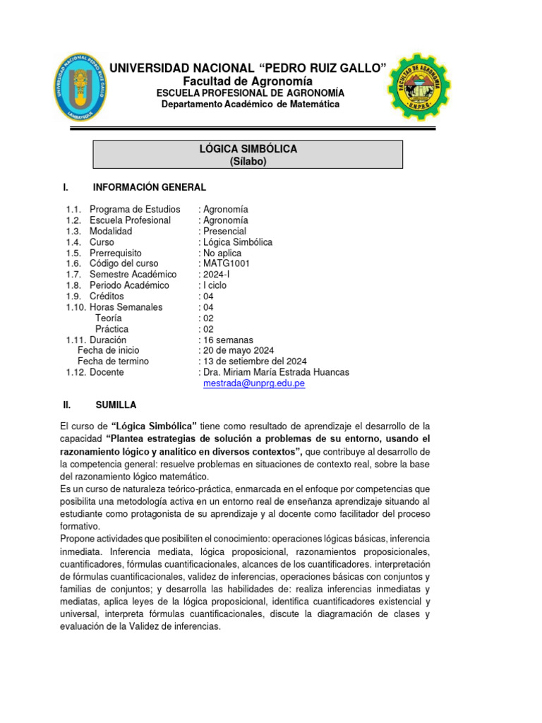 Lógica Sílabo 2024-I | PDF | Proposición | Lógica