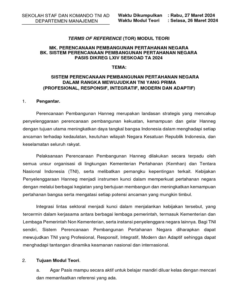 Sistem Perencanaan Hanneg TNI AD | PDF
