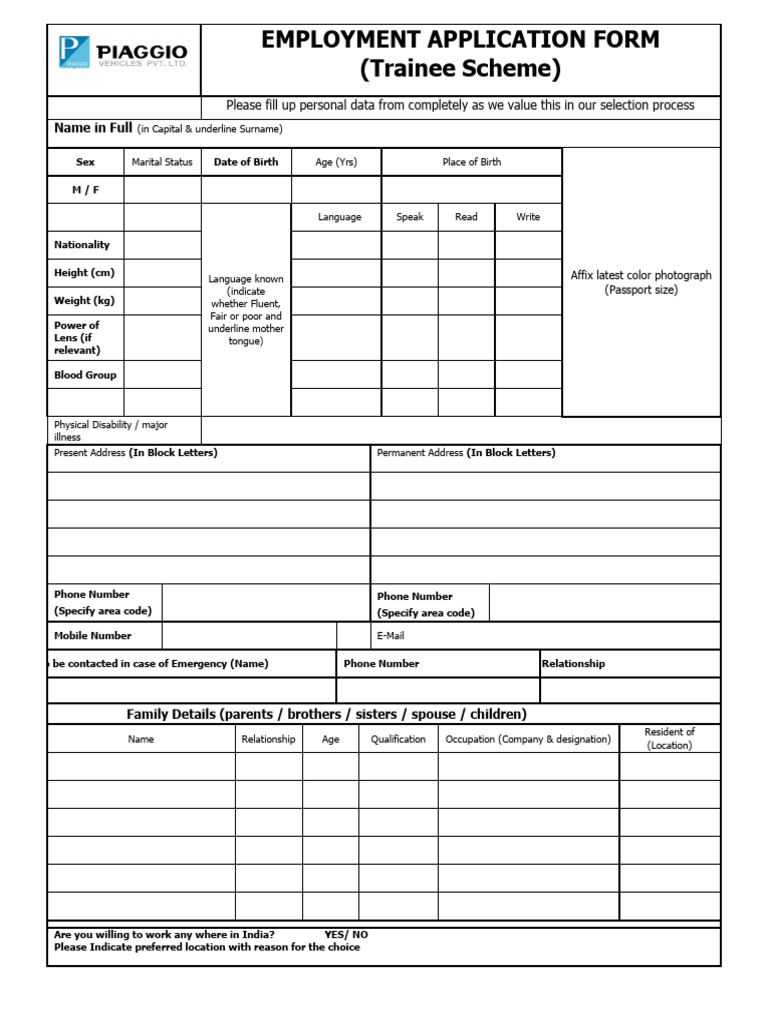 Trainee Application Form | PDF