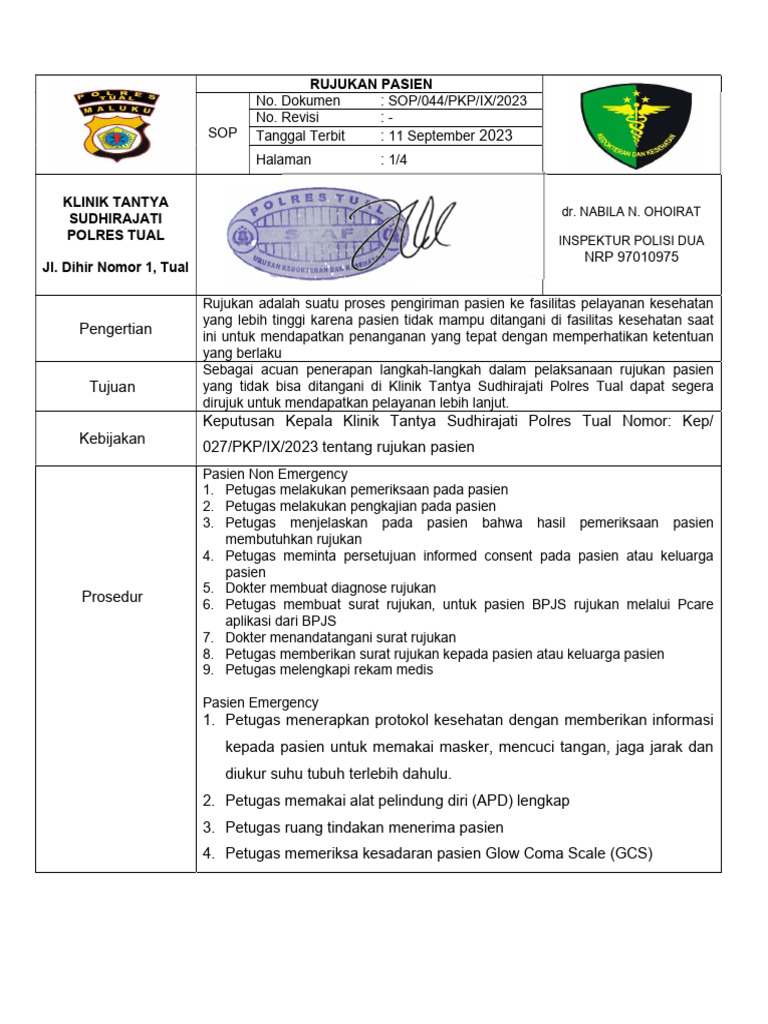 Sop Rujukan Pasien | PDF