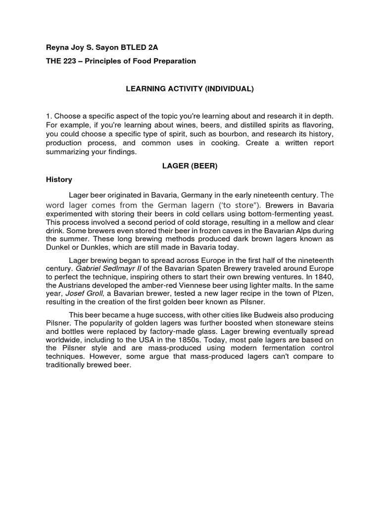THE 223 - Learning Activity | PDF | Brewing | Beer