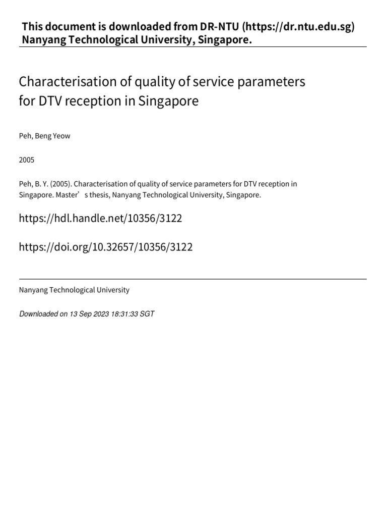 Characterisation of Quality of Service Parameters for DTV Reception in Singapore | PDF ...
