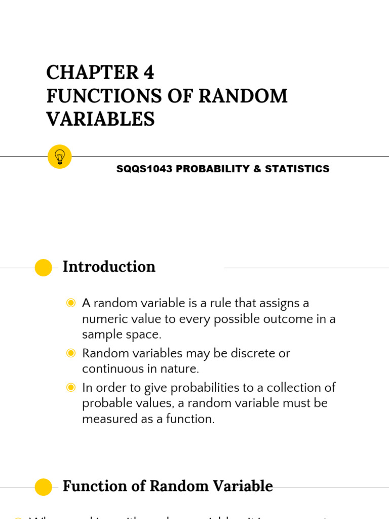 Chapter 4 Functions of Random Variables | PDF | Probability Distribution | Probability Density ...