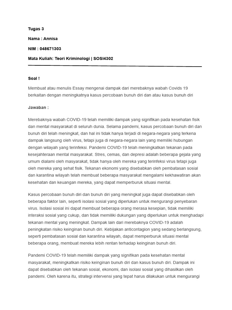 Tugas 3 Teori Kriminologi | PDF | Ilmu Sosial | Pengembangan Diri