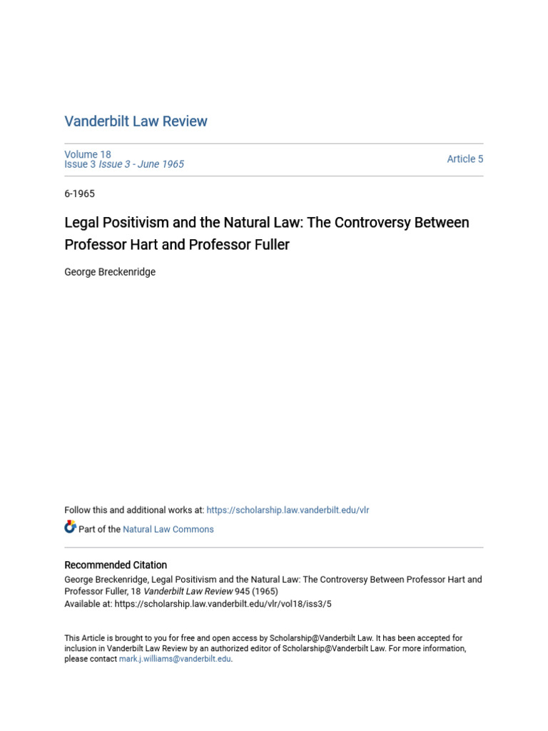 Legal Positivism and The Natural Law - The Controversy Between Pro ...