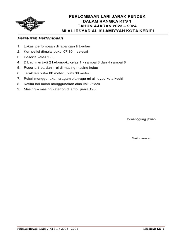 Lari Jarak Pendek KTS 1 2023 | PDF