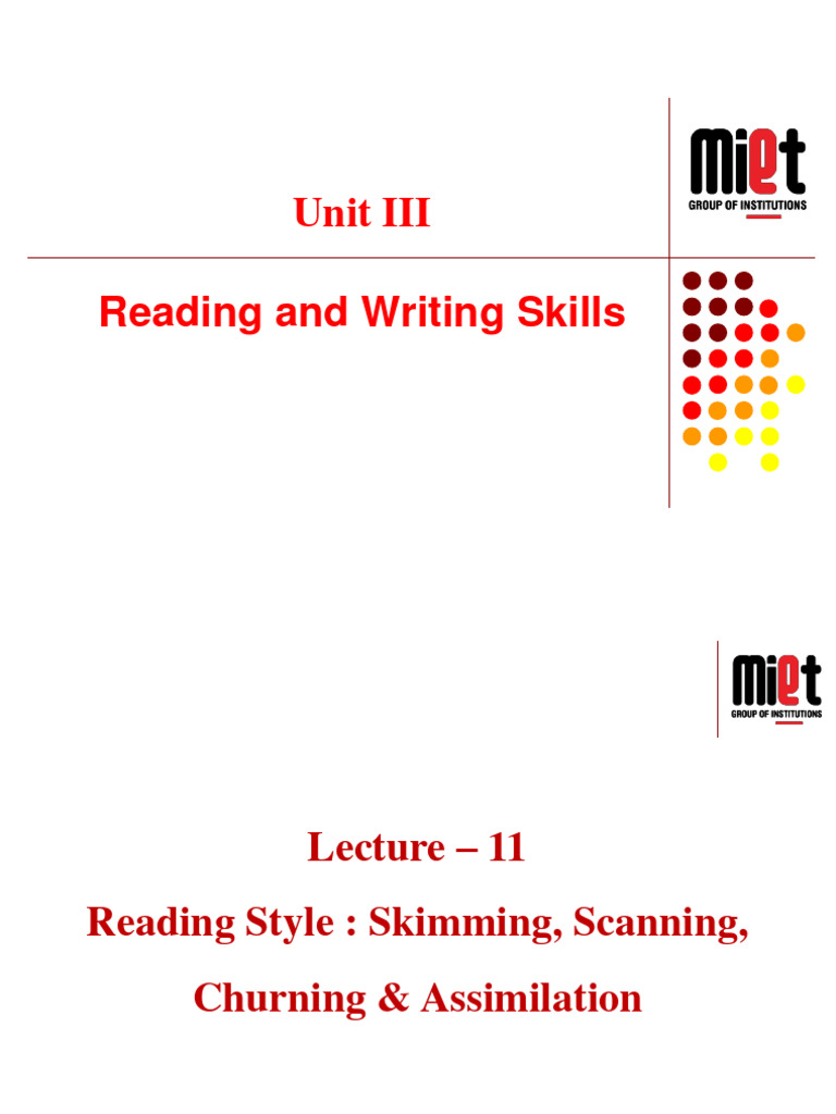 Unit III Reading and Writing Skills | PDF | Speed Reading | Reading Comprehension
