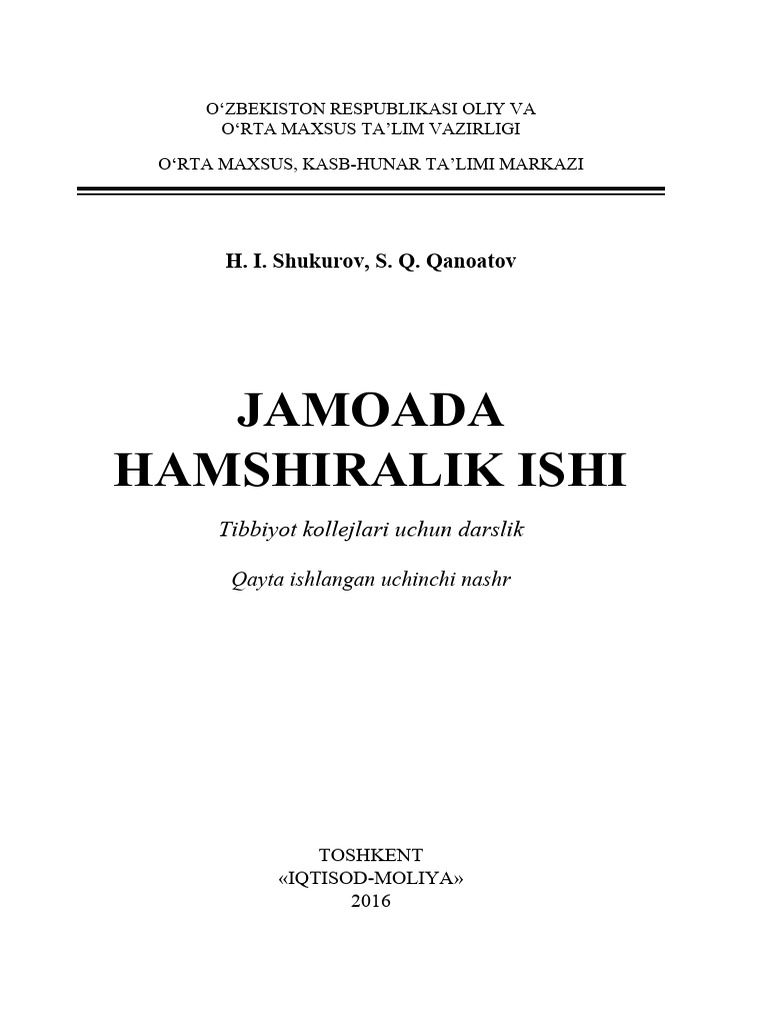 Jamoada Hamshiralik Ishi | PDF