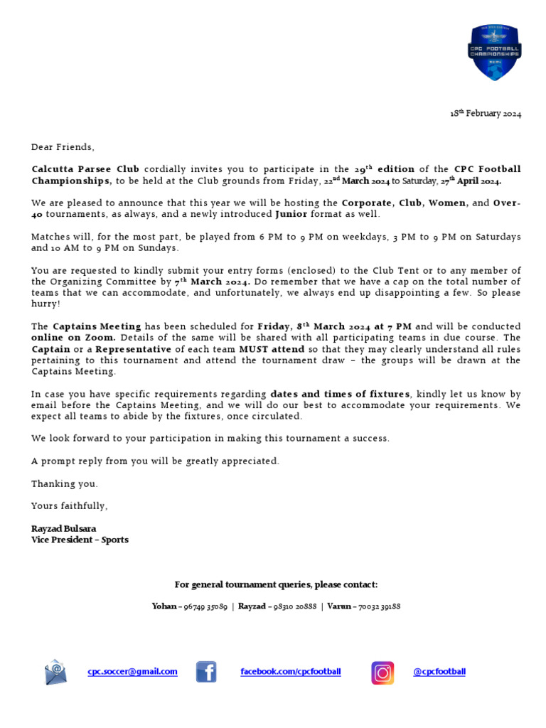 CPC Football Championships 2024 - Entry Form and Rules | Download Free ...