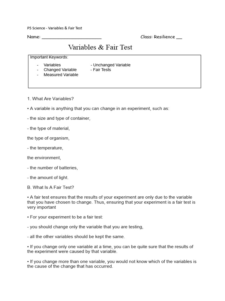 P5 Science - Variables Notes (Plant Transport System) | PDF | Science ...