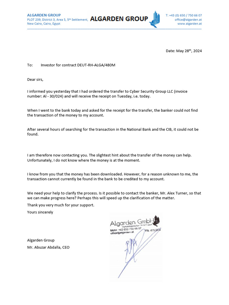 Algarden GROUP Letter 2 | PDF | Finance & Money Management