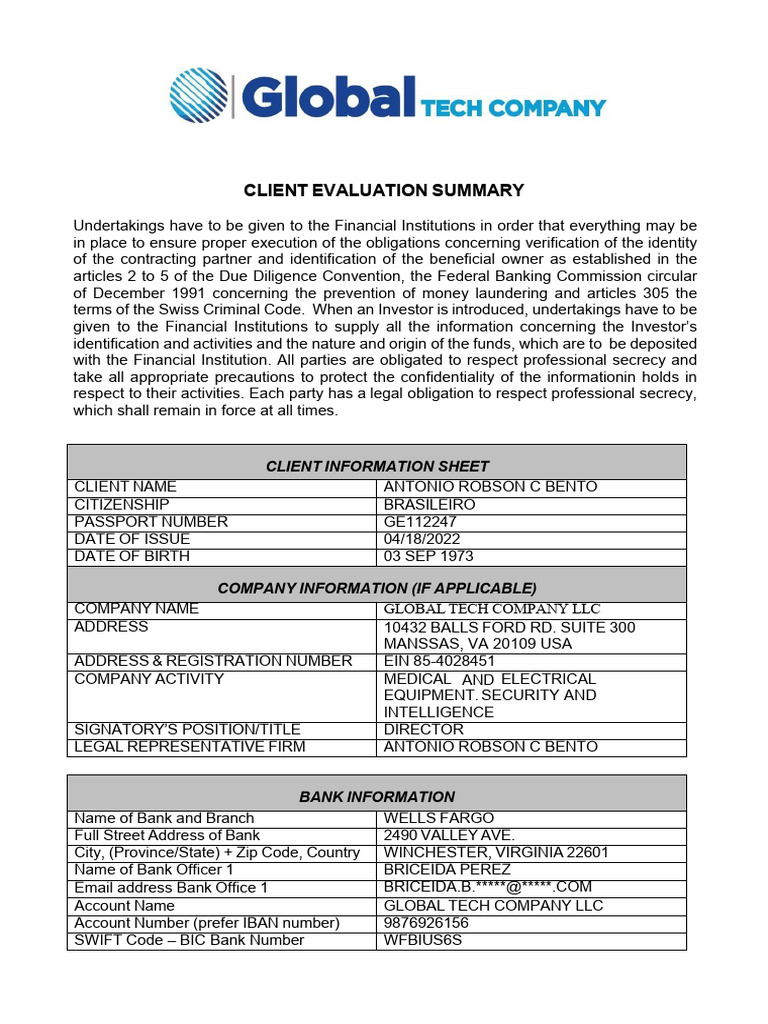 Client Evaluation & Compliance Summary | PDF | Financial Services | Banking