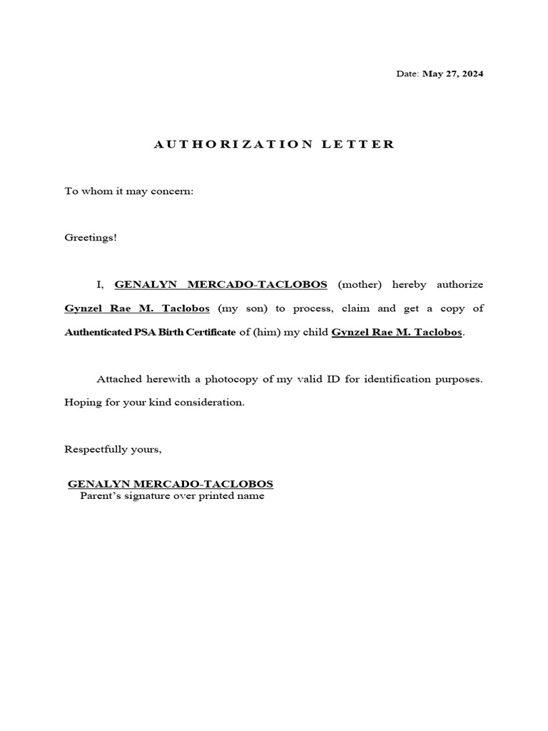Authorization Letter | PDF