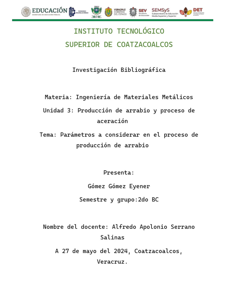 Parámetros Clave en Producción de Arrabio | PDF | Arrabio | Hierro