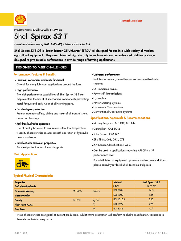 Shell Spirax S3 T TDS | PDF | Tractor | Mechanical Engineering