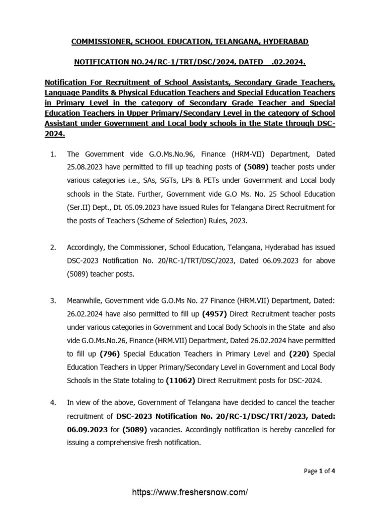 TS DSC 2024 Notification | PDF | Payments