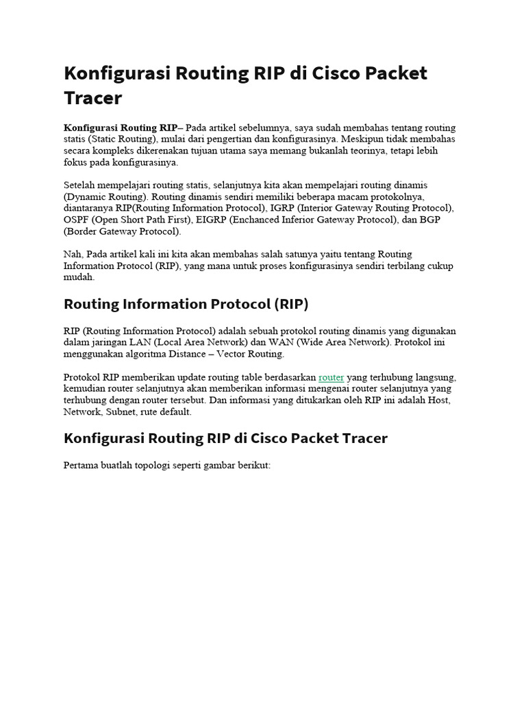 Konfigurasi Routing Dynamic RIP Di Cisco Packet Tracer | PDF
