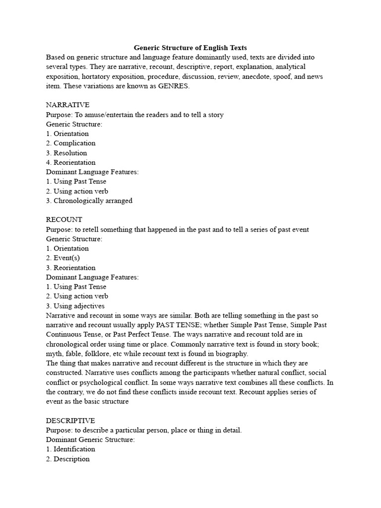 Understanding Generic Structures in Texts | PDF | Narrative | Verb