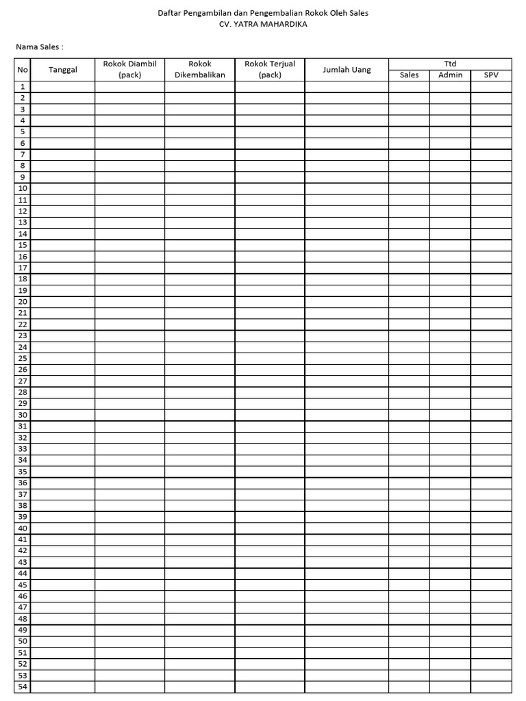Form Pengambilan Dan Pengembalian Rokok Oleh Sales | PDF