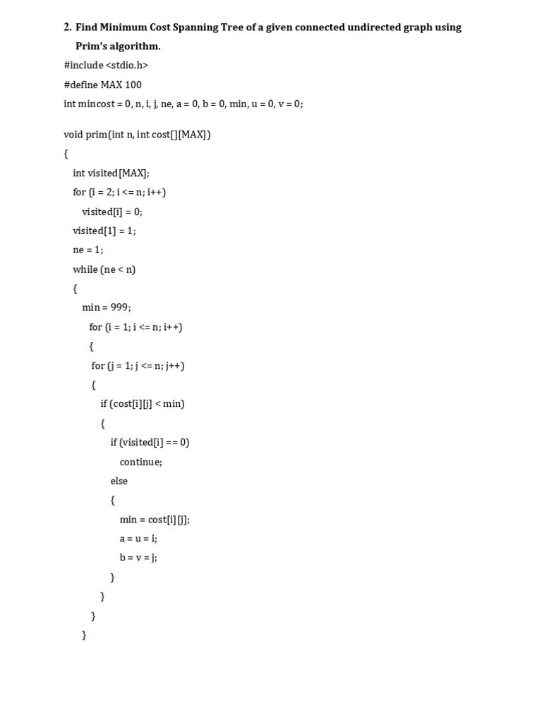 Daa Lab 2 Prims Alg | PDF