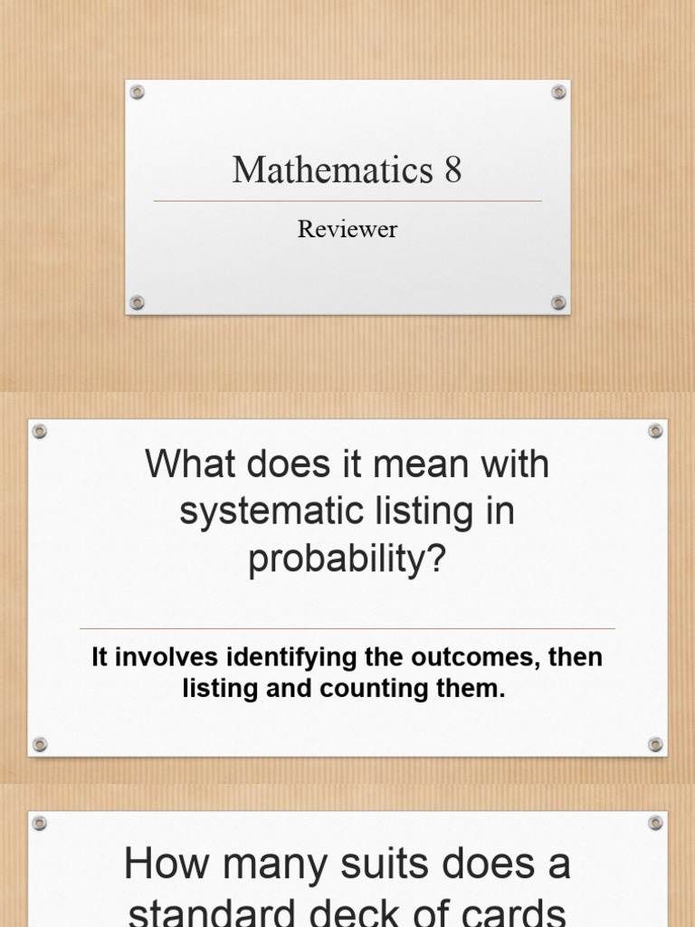 Mathematics 8 Reviewer | PDF | Probability | Odds