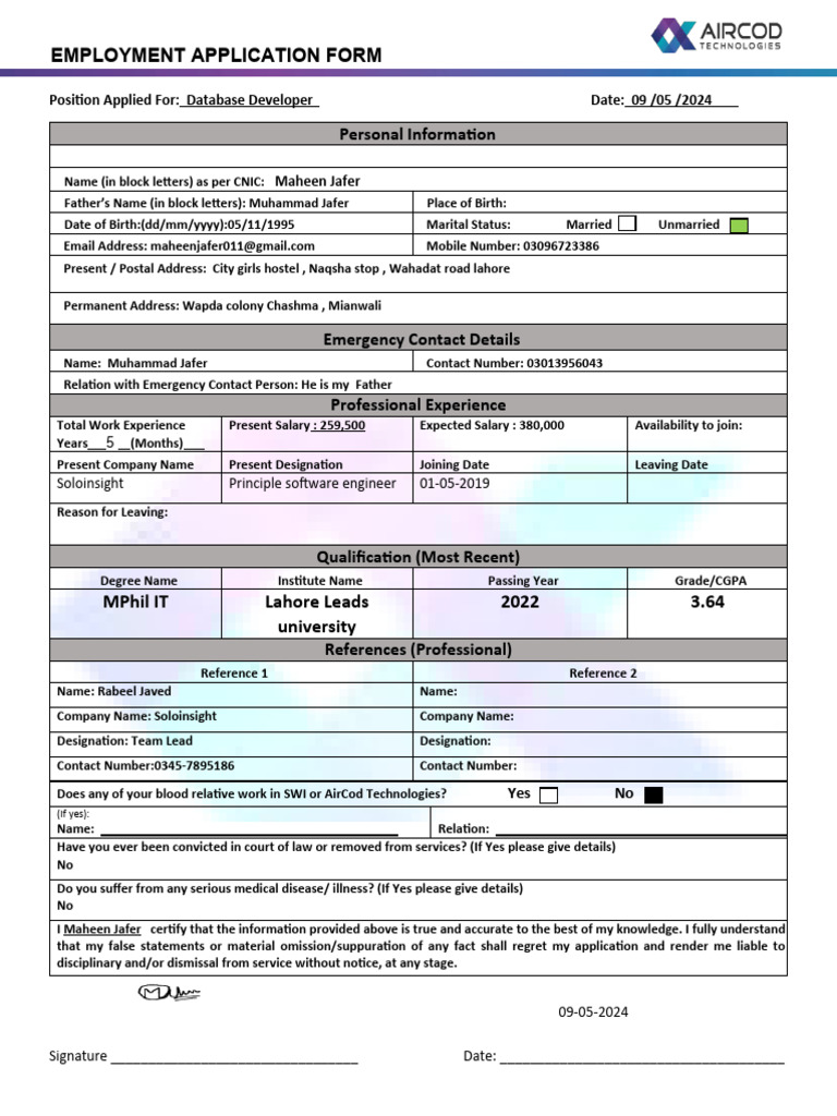 Database Developer Employment Application | PDF | Justice | Crime ...