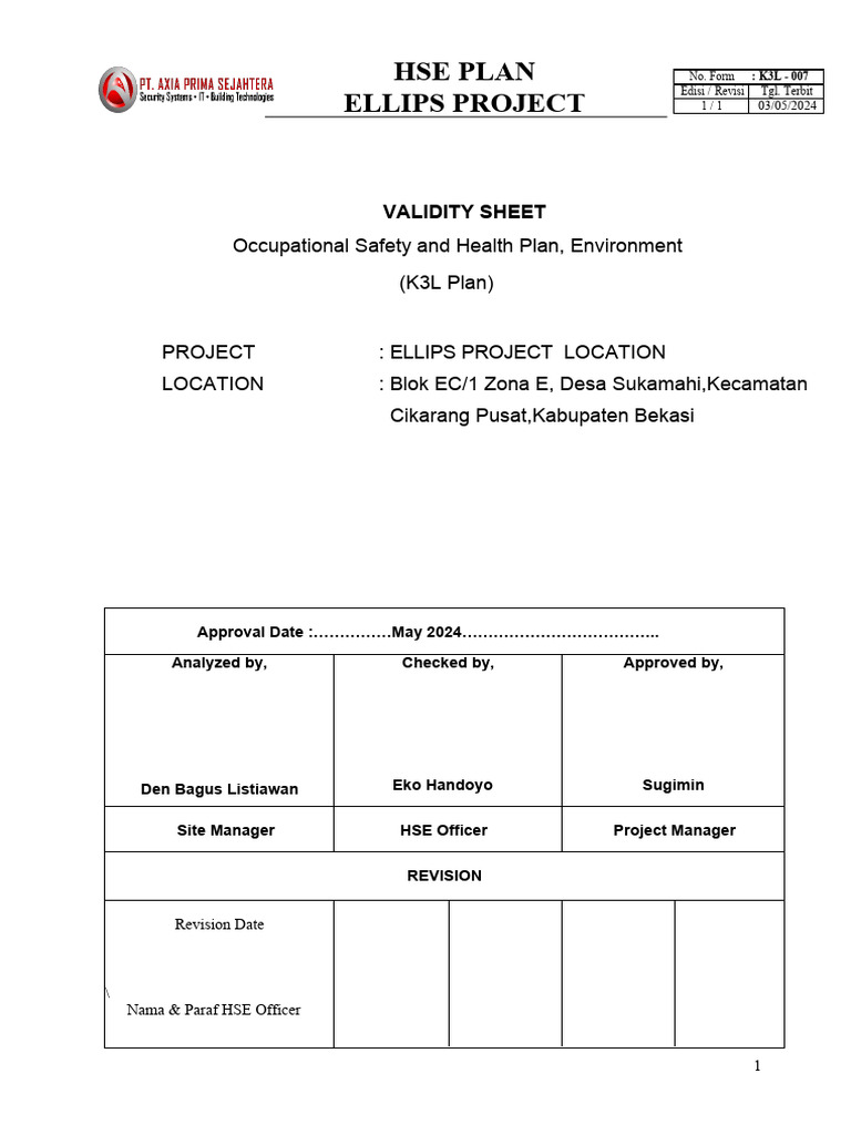 Contoh HSE Plan Total Bangun Persada | PDF | Occupational Safety And ...