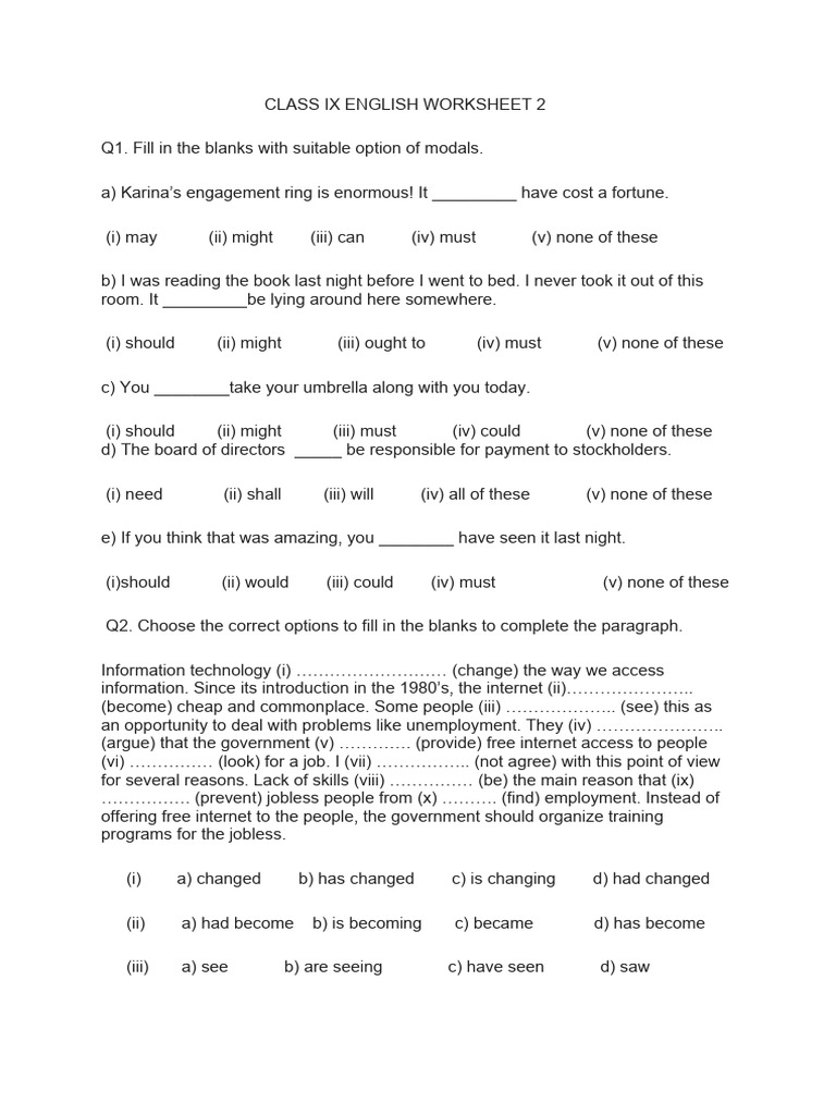 Class Ix English Worksheet 2 | PDF | Economies